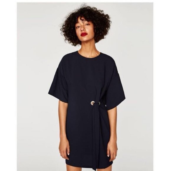Zara | Dresses | Zara Night Blue Tie Detail Dress | Poshmark